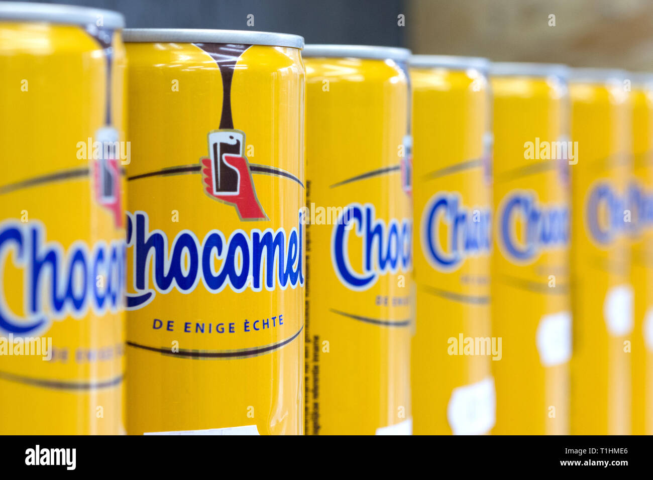 Chocolate milk cans Chocomel on sale inside a Scottish Shop Stock Photo ...