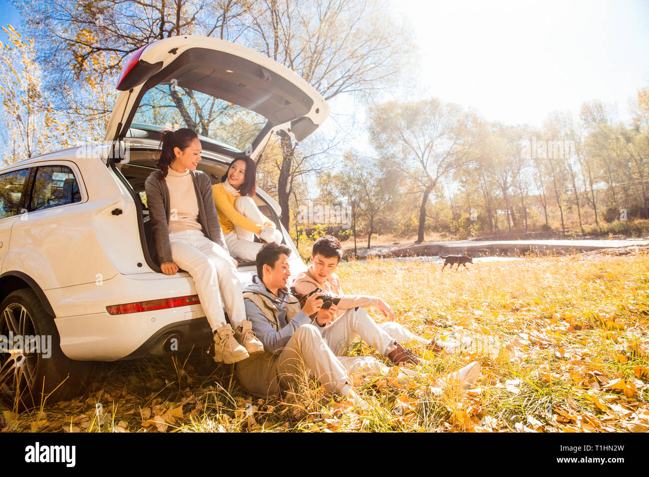 Young men and women in the outdoor outing Stock Photo - Alamy