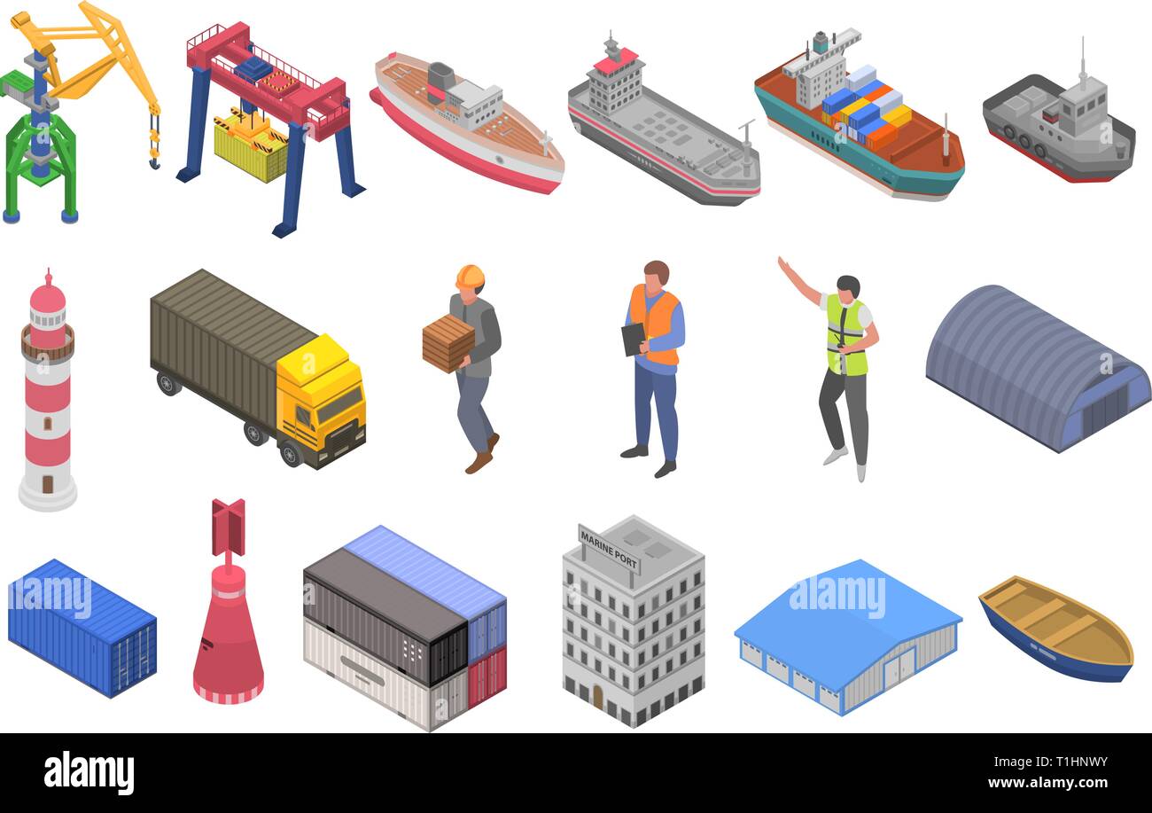 Marine port icons set, isometric style Stock Vector Image & Art - Alamy