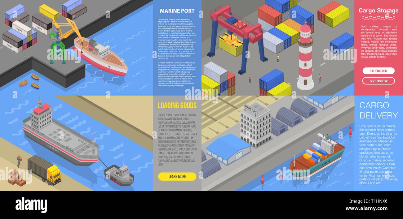 Modern marine port banner set, isometric style Stock Vector Image & Art ...