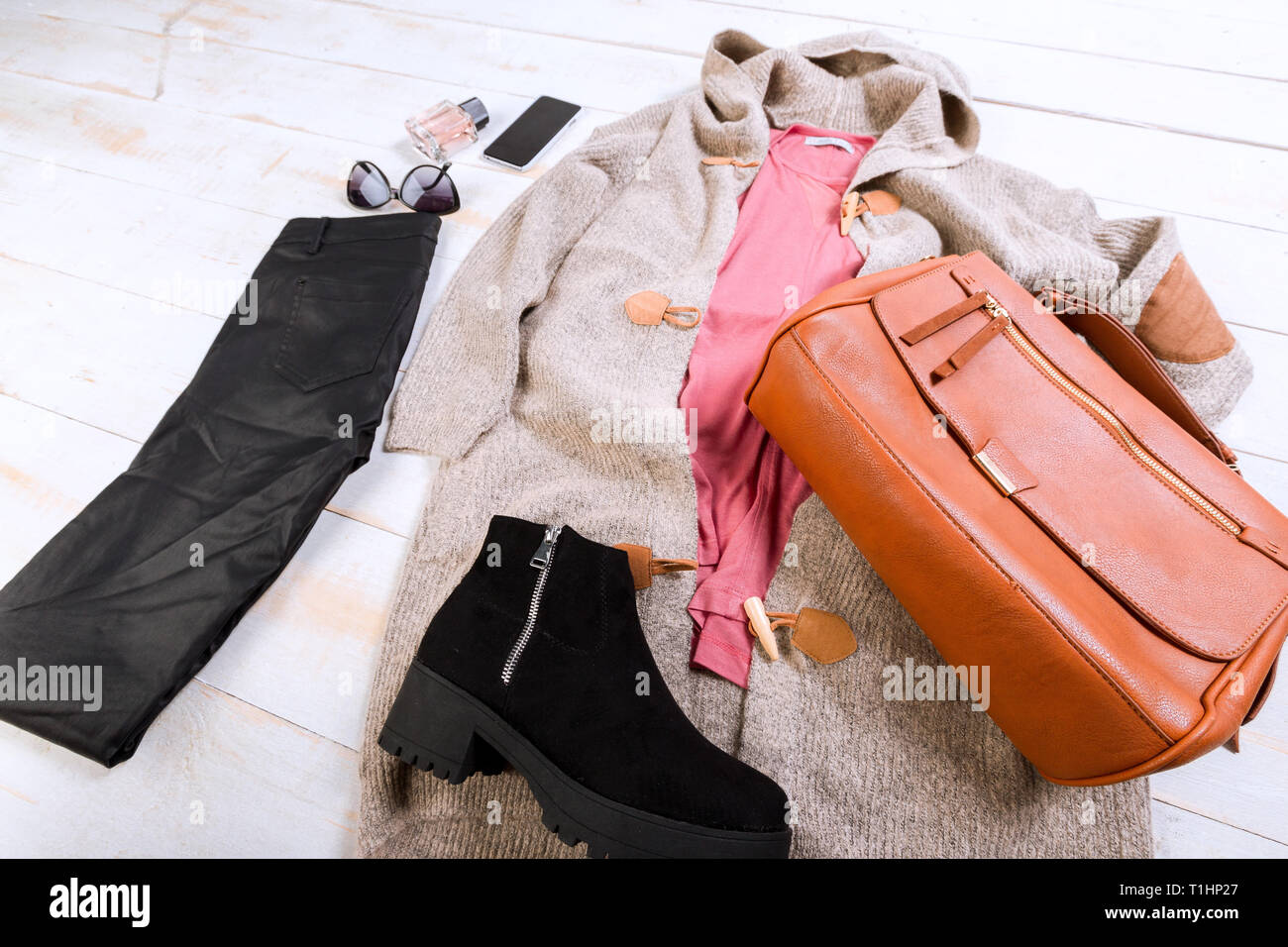 Overhead view of woman's casual outfits Stock Photo - Alamy