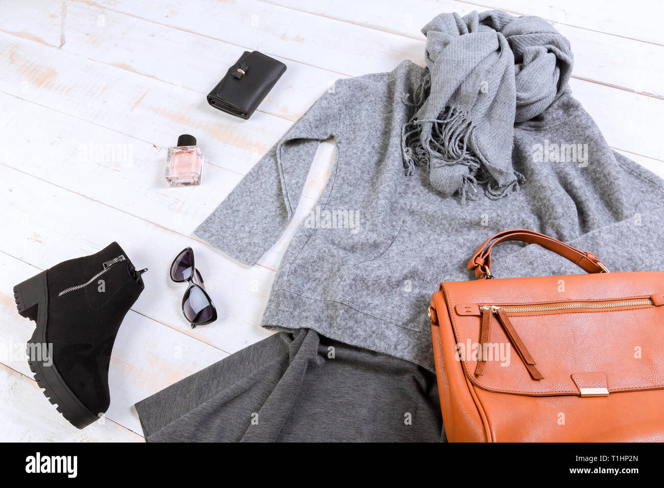 Overhead view of woman's casual outfits Stock Photo - Alamy