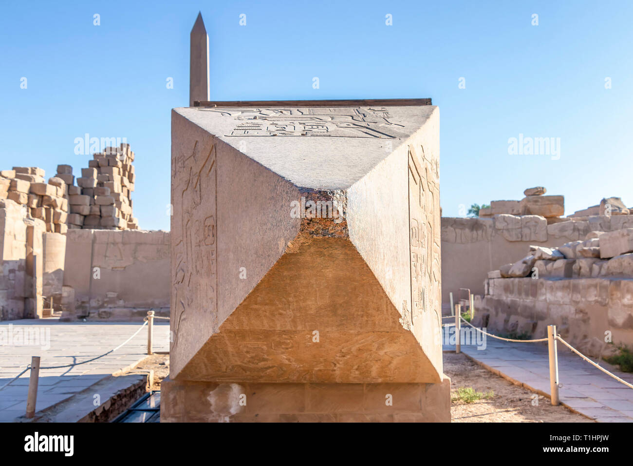 Top view on the pyramidal top of the obelisk at the Karnak Temple ...