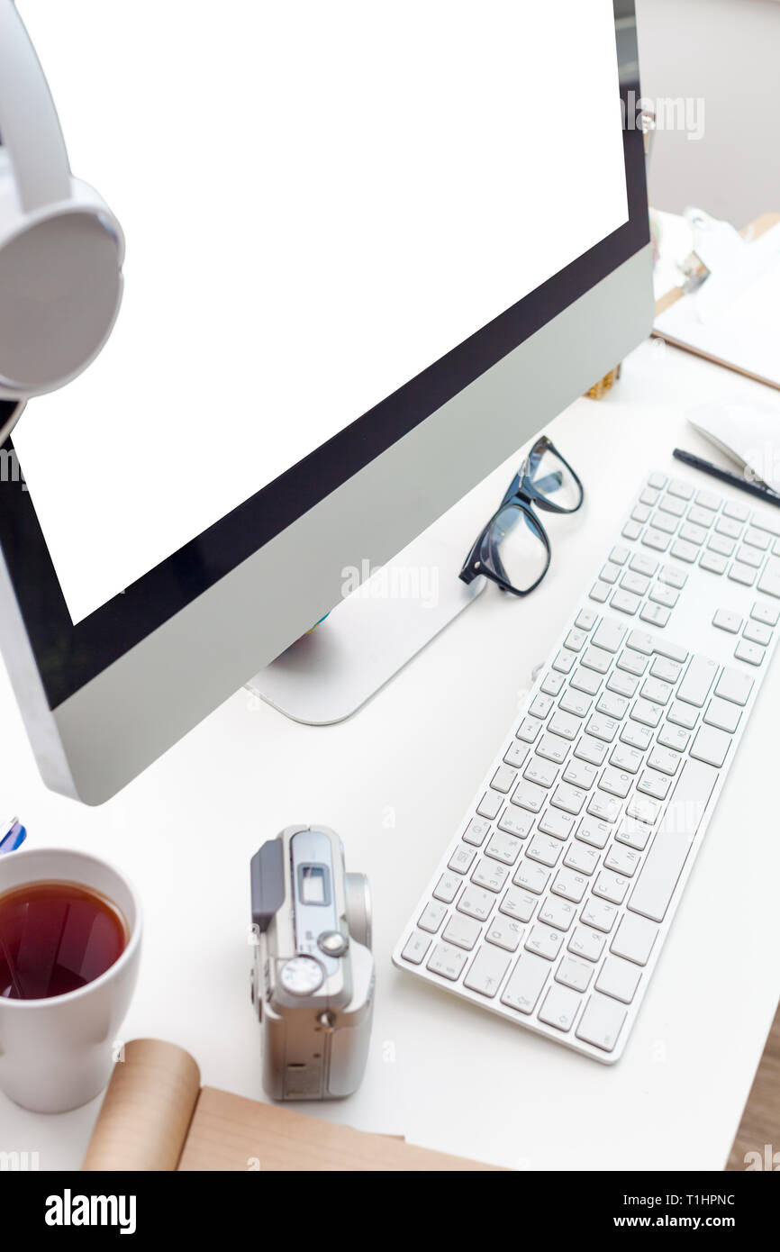 working table with computer Stock Photo - Alamy