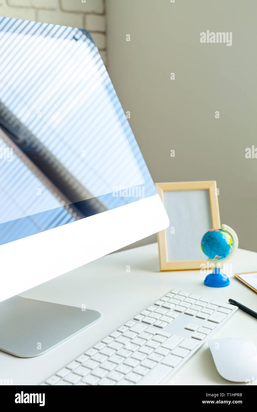 working table with computer Stock Photo - Alamy