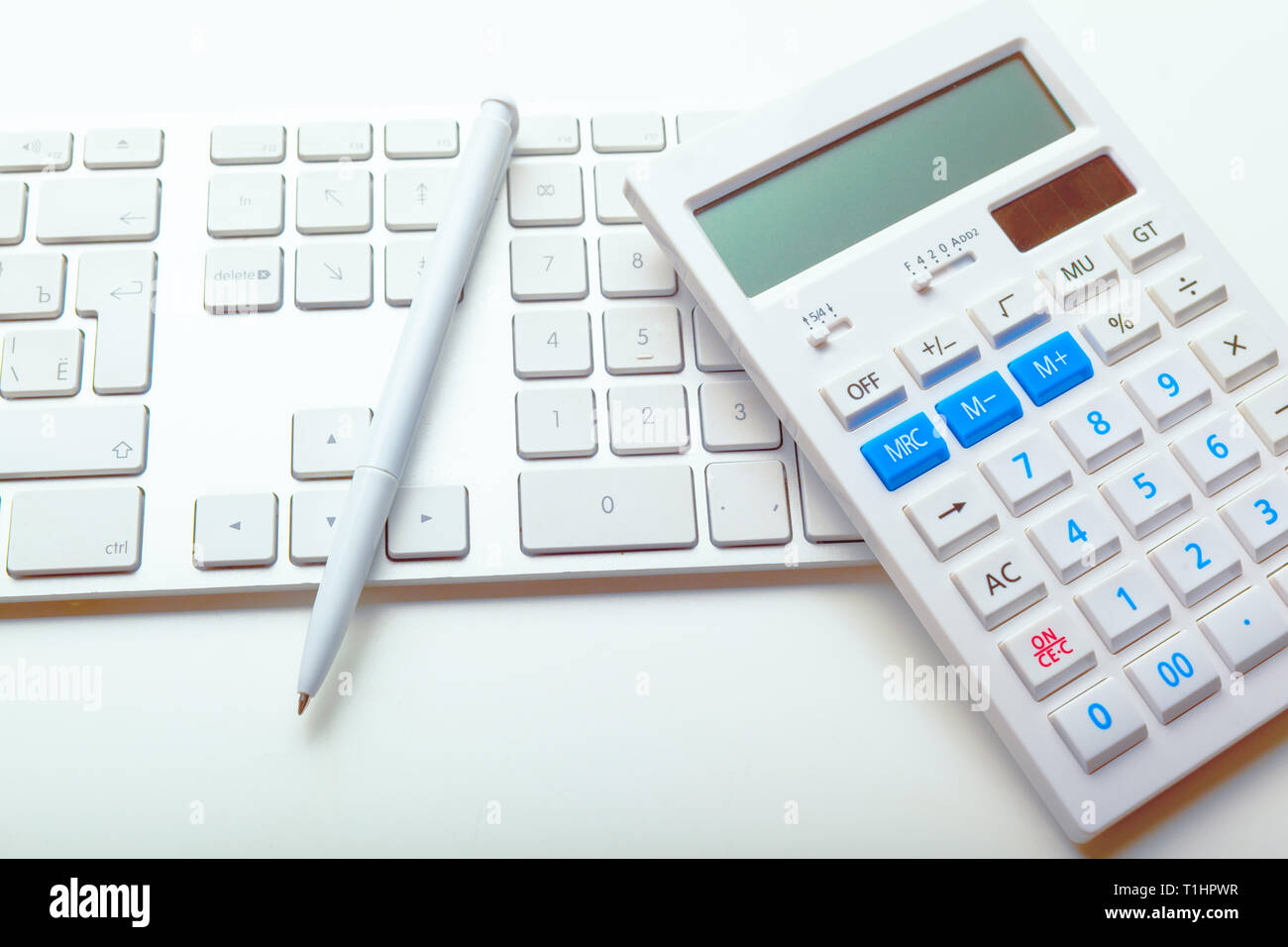 Close up image of computer office keyboard on a white background Stock ...