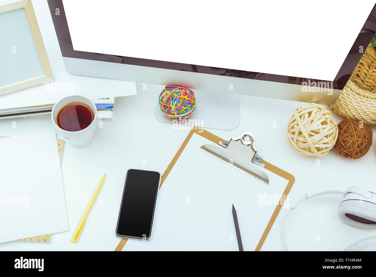 working table with computer Stock Photo - Alamy