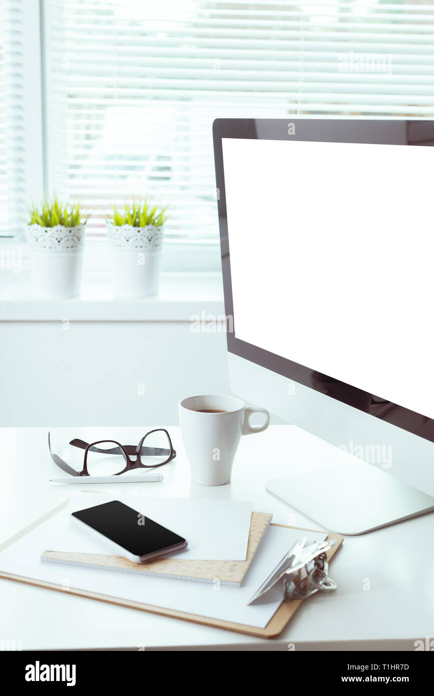 working table with computer Stock Photo - Alamy