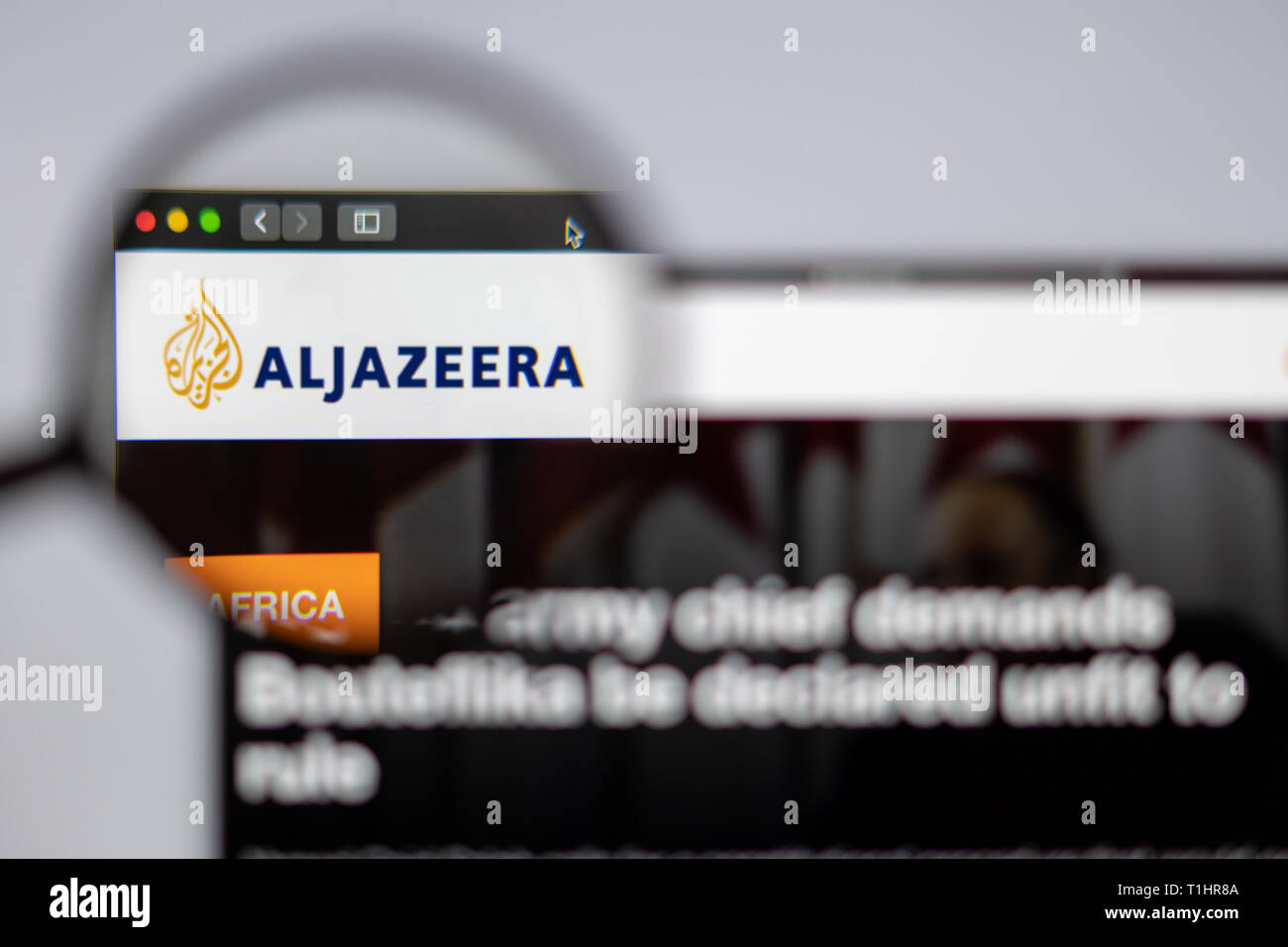 Arabian News media Al Jazeera website homepage. Al Jazeera logo visible ...