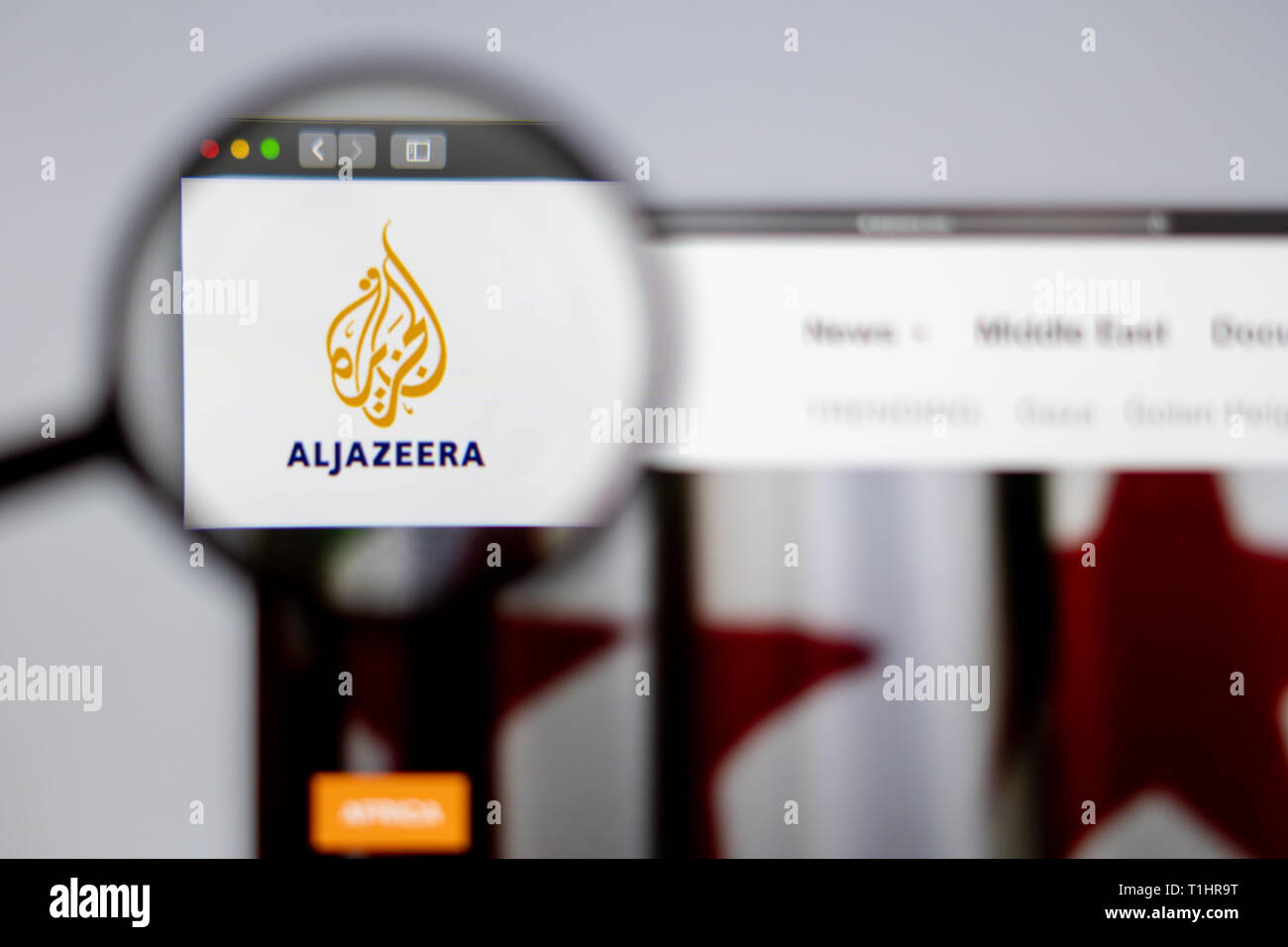Arabian News media Al Jazeera website homepage. Al Jazeera logo visible ...