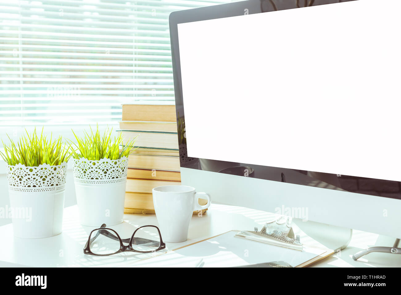 working table with computer Stock Photo - Alamy