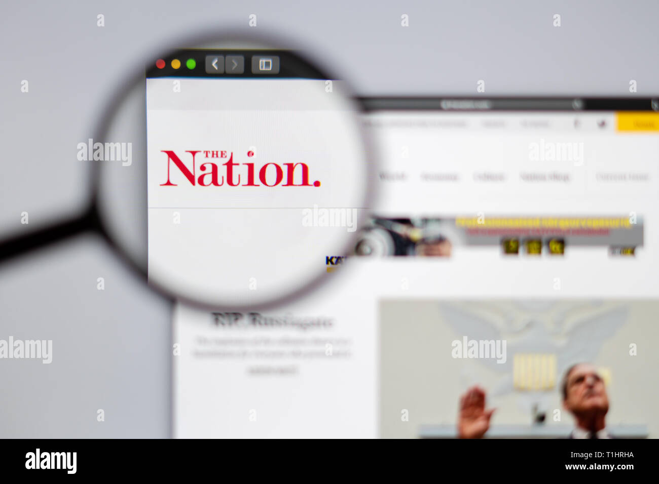 News media The Nation website homepage. The Nation logo visible through ...