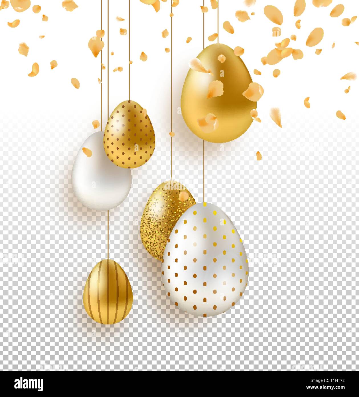 Transparent Easter egg background: luxury 3d gold eggs with flower ...