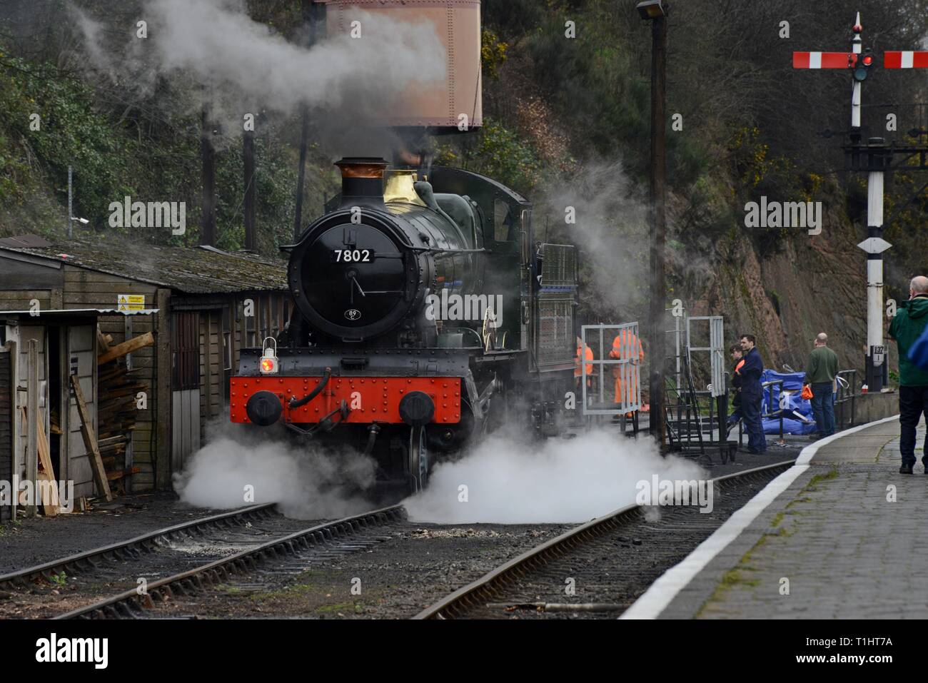 Great Western steam locomotive 7802 Bradley Manor in a cloud of steam ...