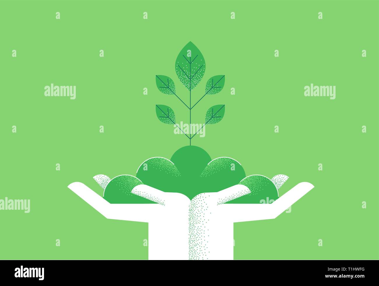 Human hands with green plant leaves growing for eco friendly concept ...