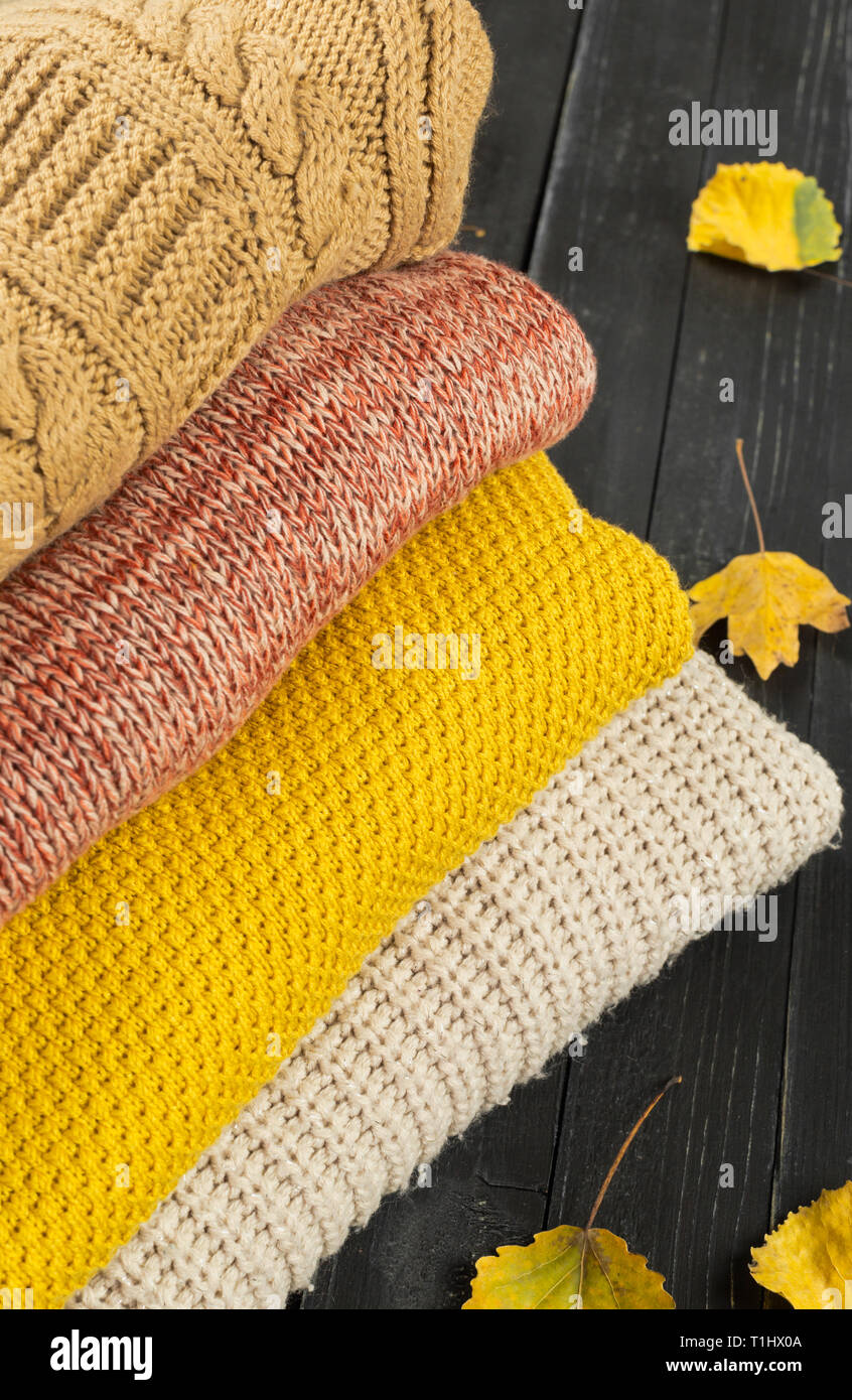 Stack of cozy knitted sweaters Stock Photo - Alamy