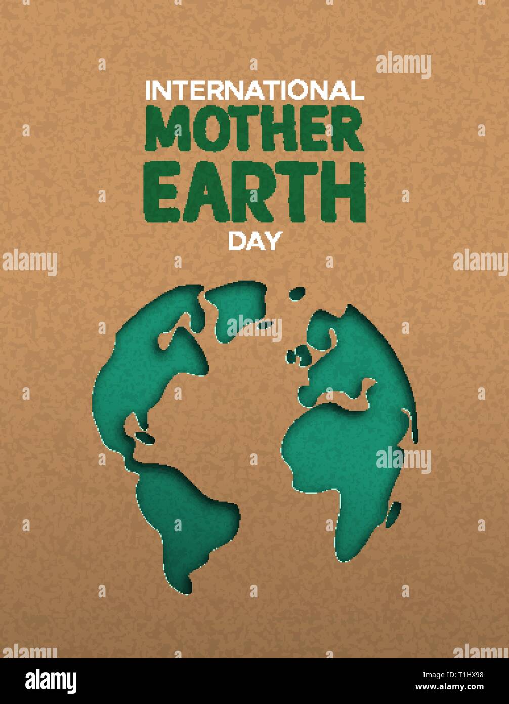 International Mother Earth Day poster illustration of green papercut ...