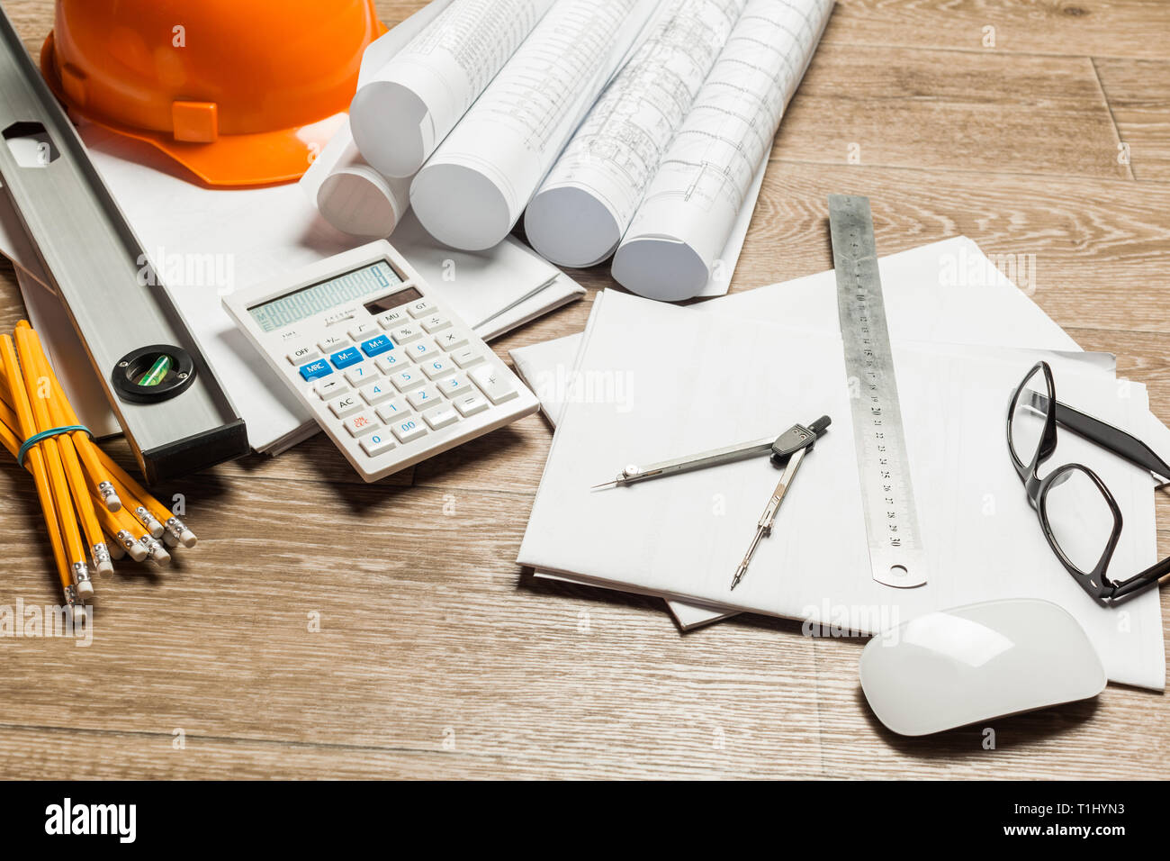 Set of architect tools Stock Photo - Alamy