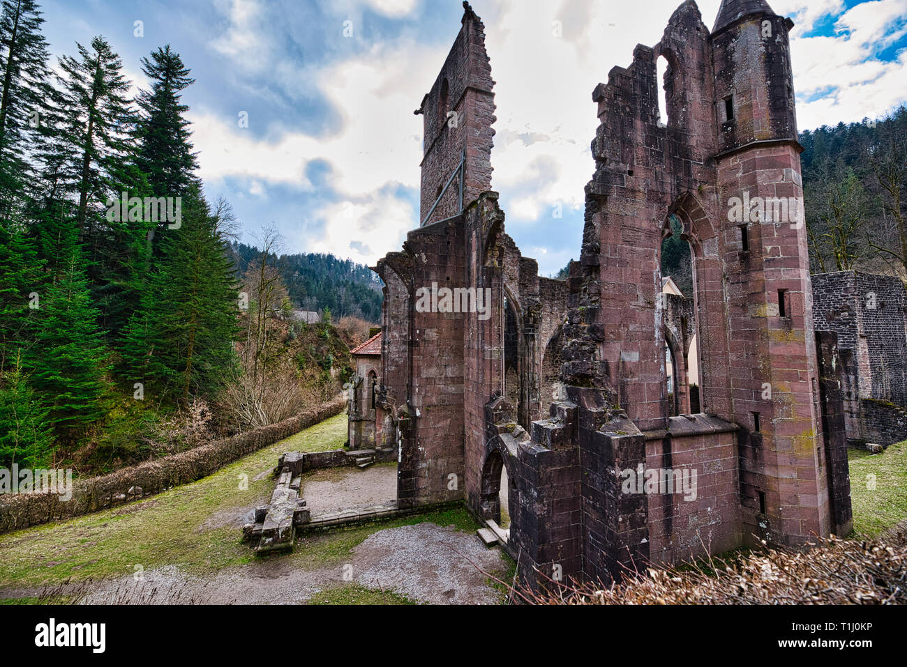 Mountain Landscape Waterfall Castle Ruins Stock Photo - Alamy