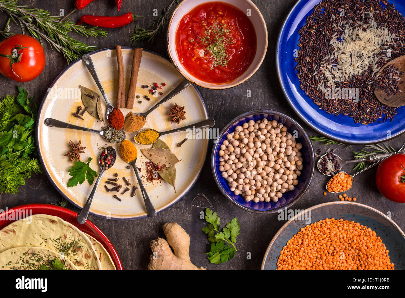 Spices, grains and beans Stock Photo - Alamy