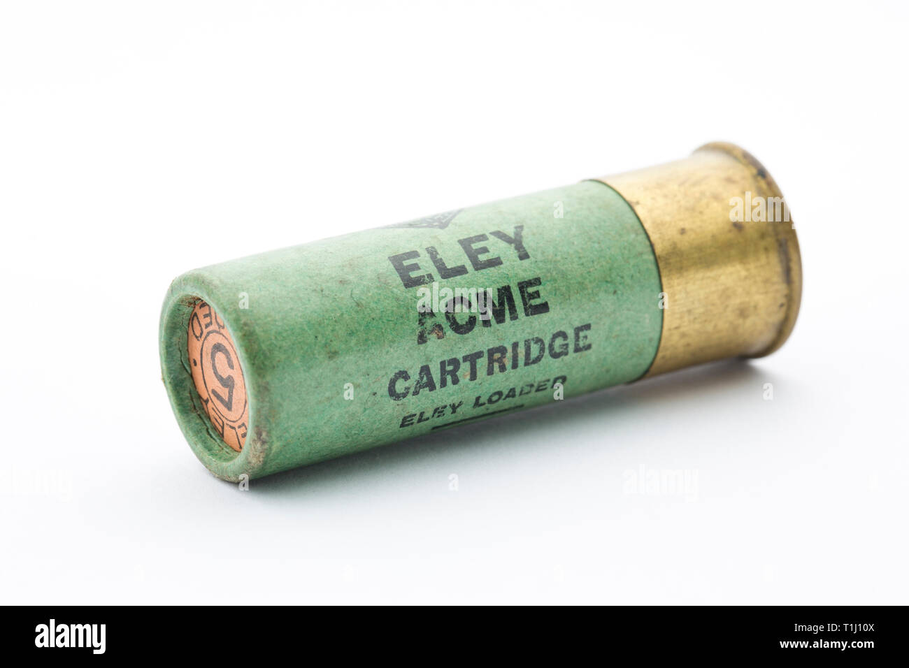 An old Eley ACME paper case 12 gauge, or bore, shotgun cartridge with a ...