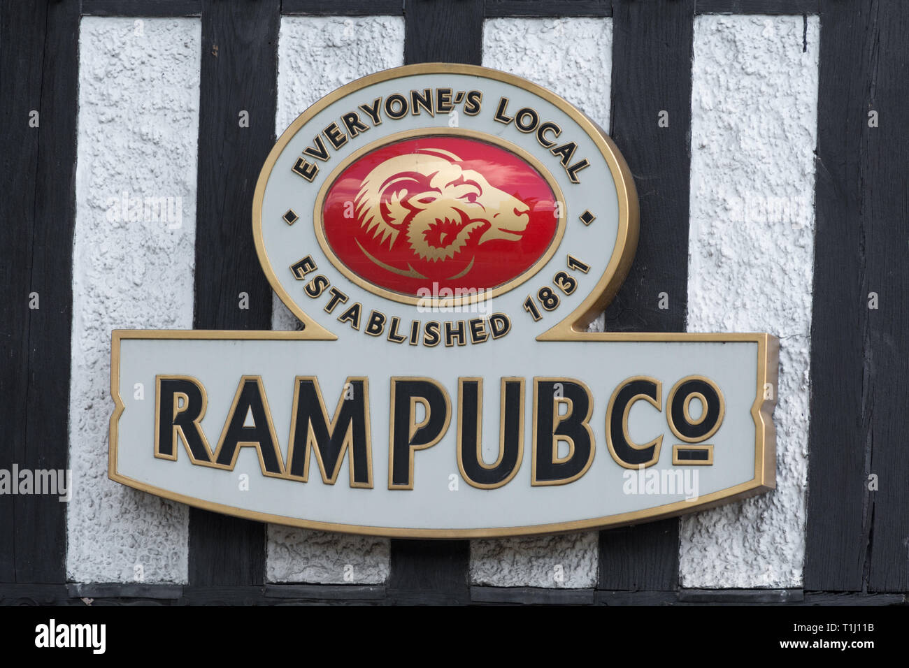 Logo of the Ram Pub Co (company) Everyone's local on a pub exterior ...