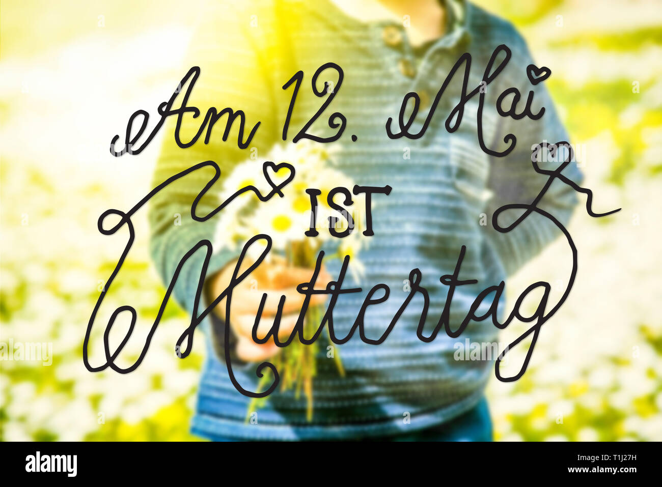 Child, Bouquet Of Daisy Flower, Calligraphy Muttertag Means Happy ...