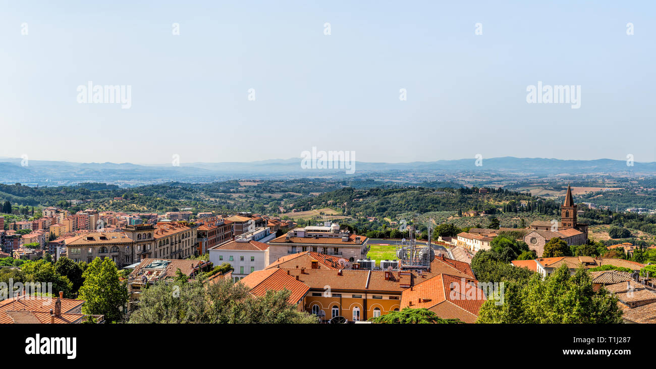 Perugia panorama in Umbria, Italy cityscape skyline view of church ...