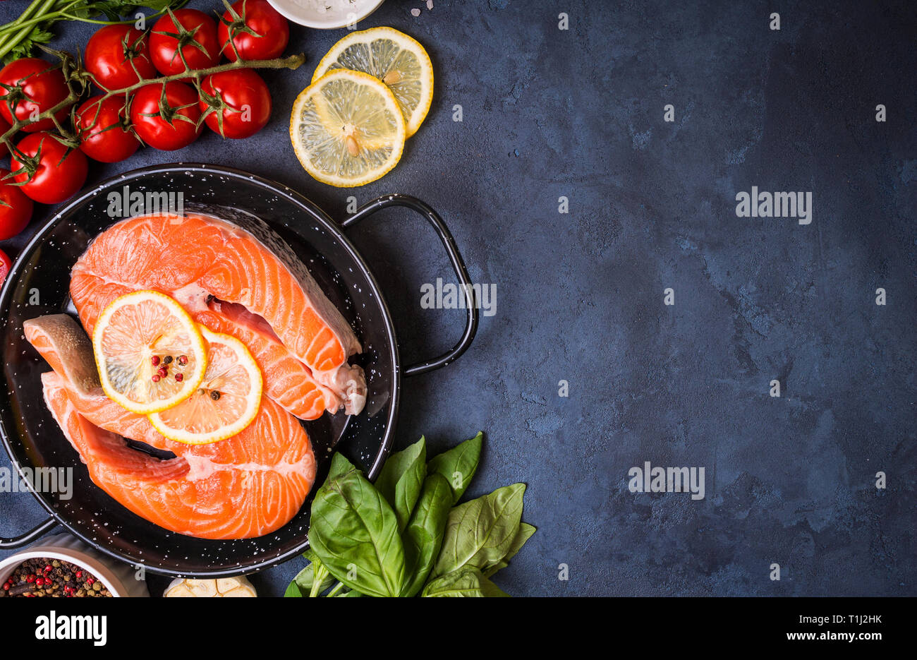 Fresh salmon steak background Stock Photo - Alamy
