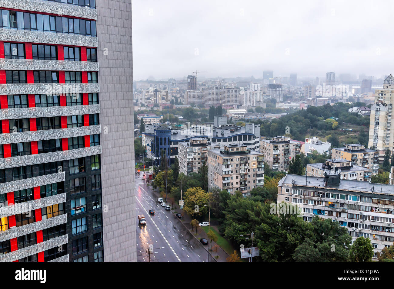 Kyiv, Ukraine - September 9, 2018: gloomy cityscape skyline of Kiev by ...