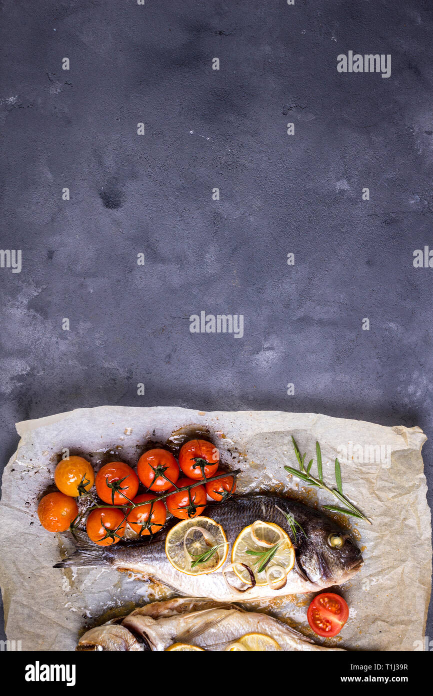 Baked fish background Stock Photo - Alamy