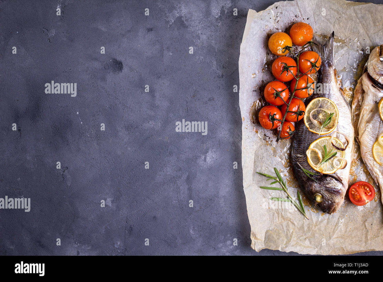 Baked fish background Stock Photo - Alamy