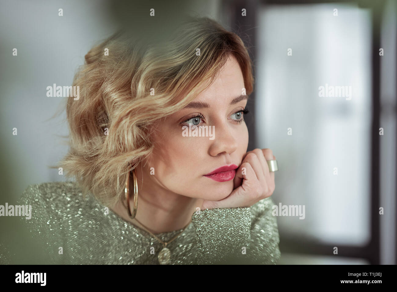 Young girlfriend wearing stylish accessories feeling stressed Stock ...