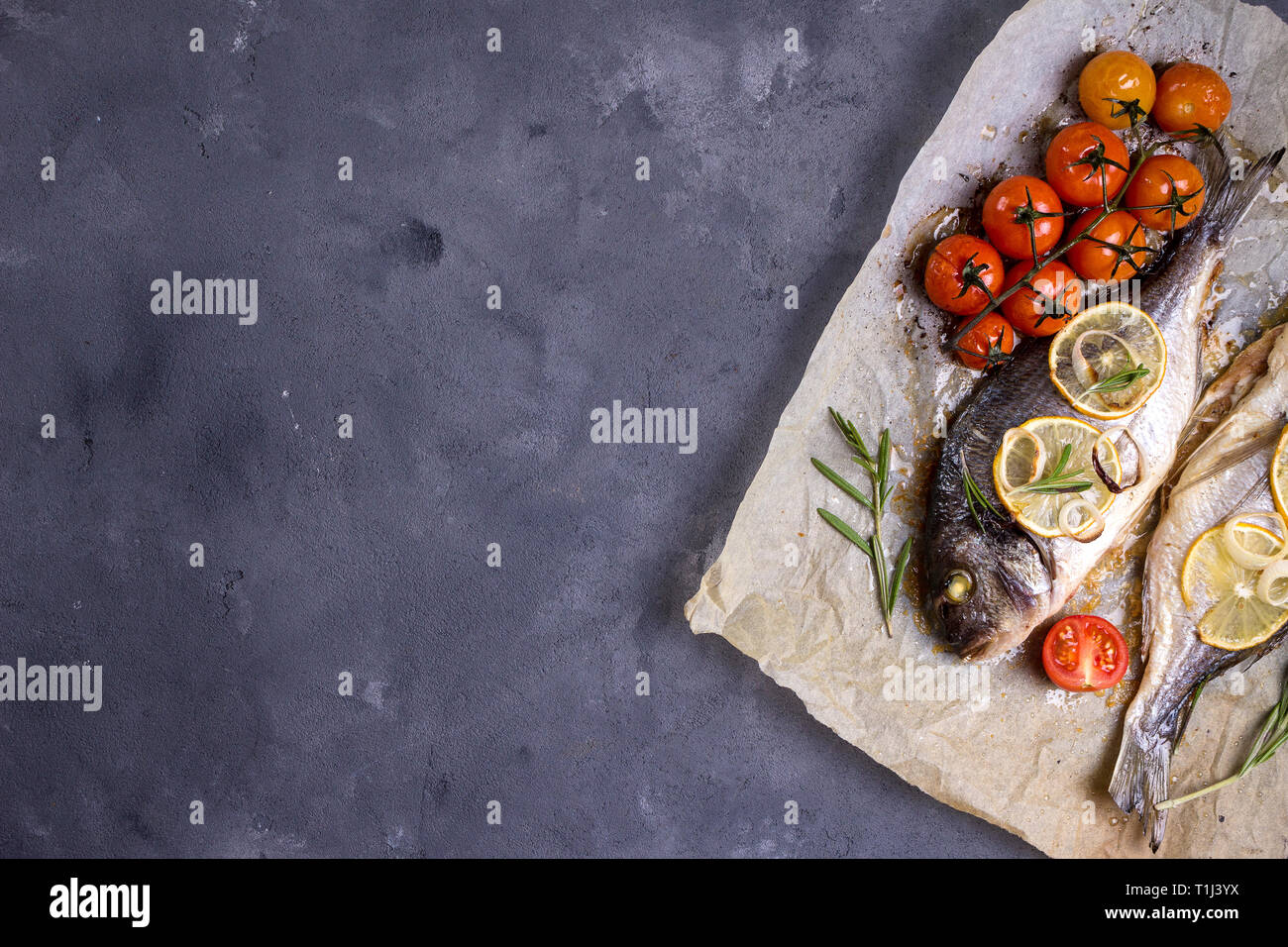 Baked fish background Stock Photo - Alamy