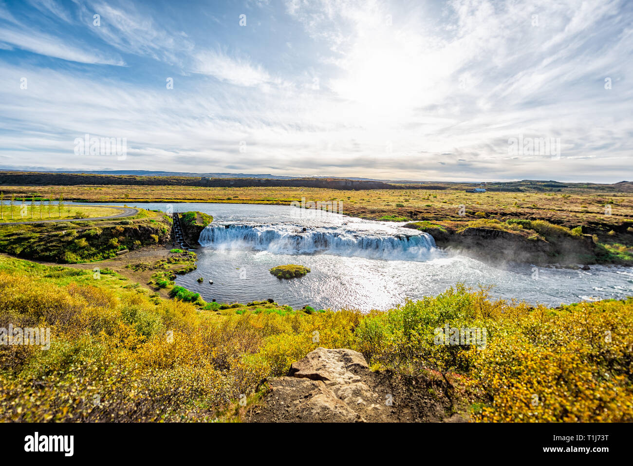 Faxafoss Faxi waterfall landscape in south Icelandwater falling flowing ...