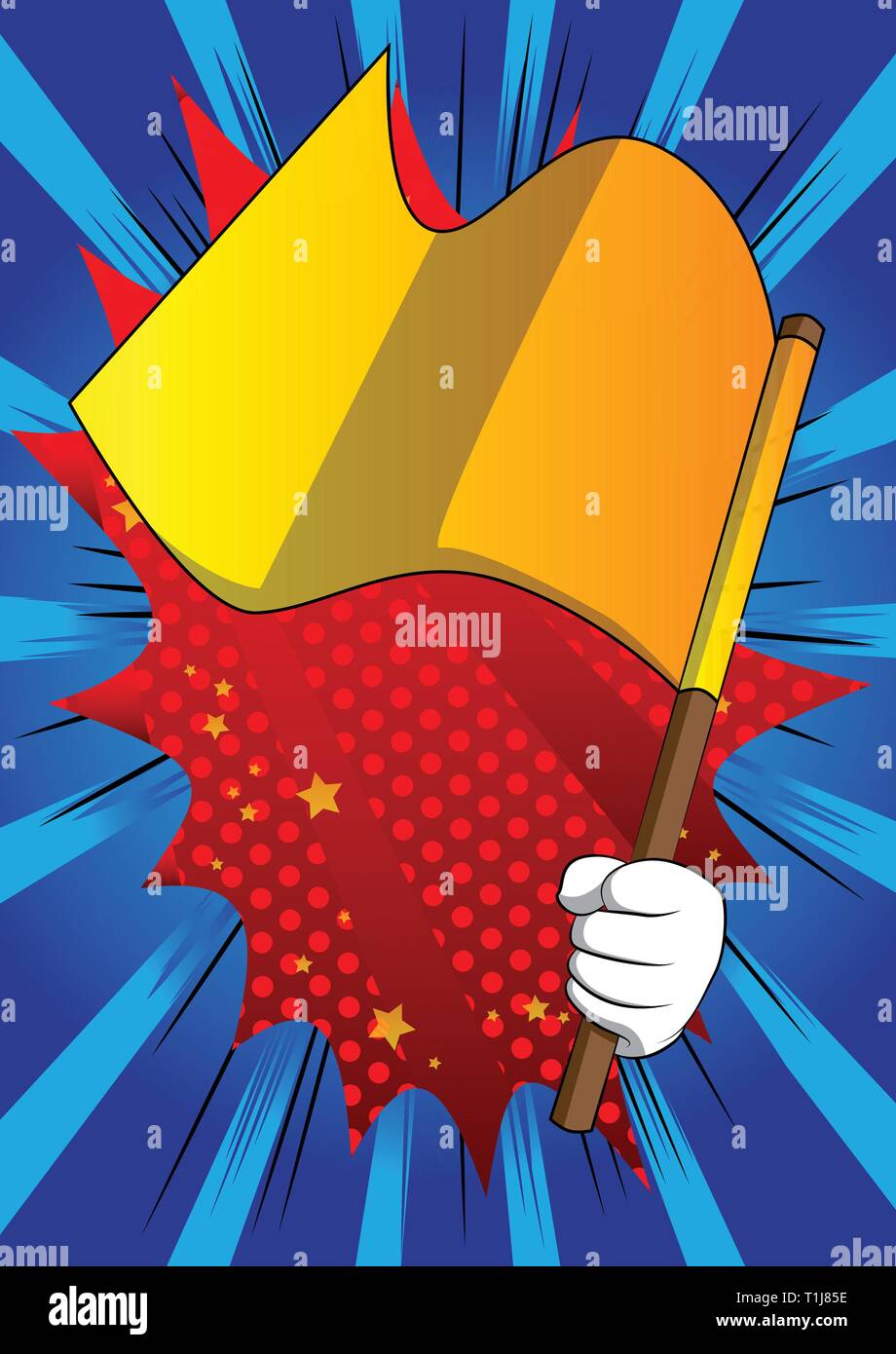 Vector cartoon hand holding a flag. Illustrated hand on comic book ...