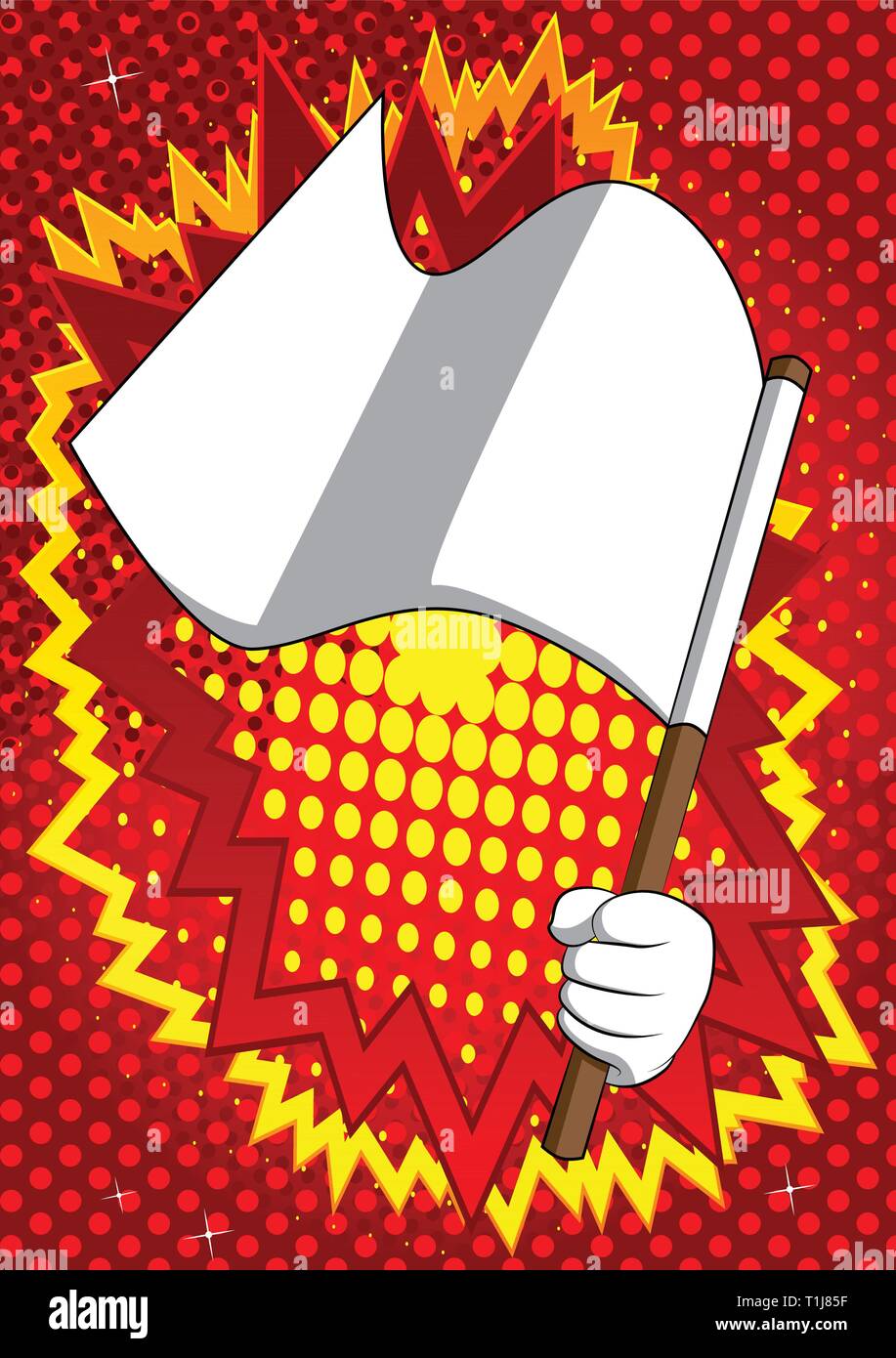 Vector cartoon hand holding a flag. Illustrated hand on comic book ...