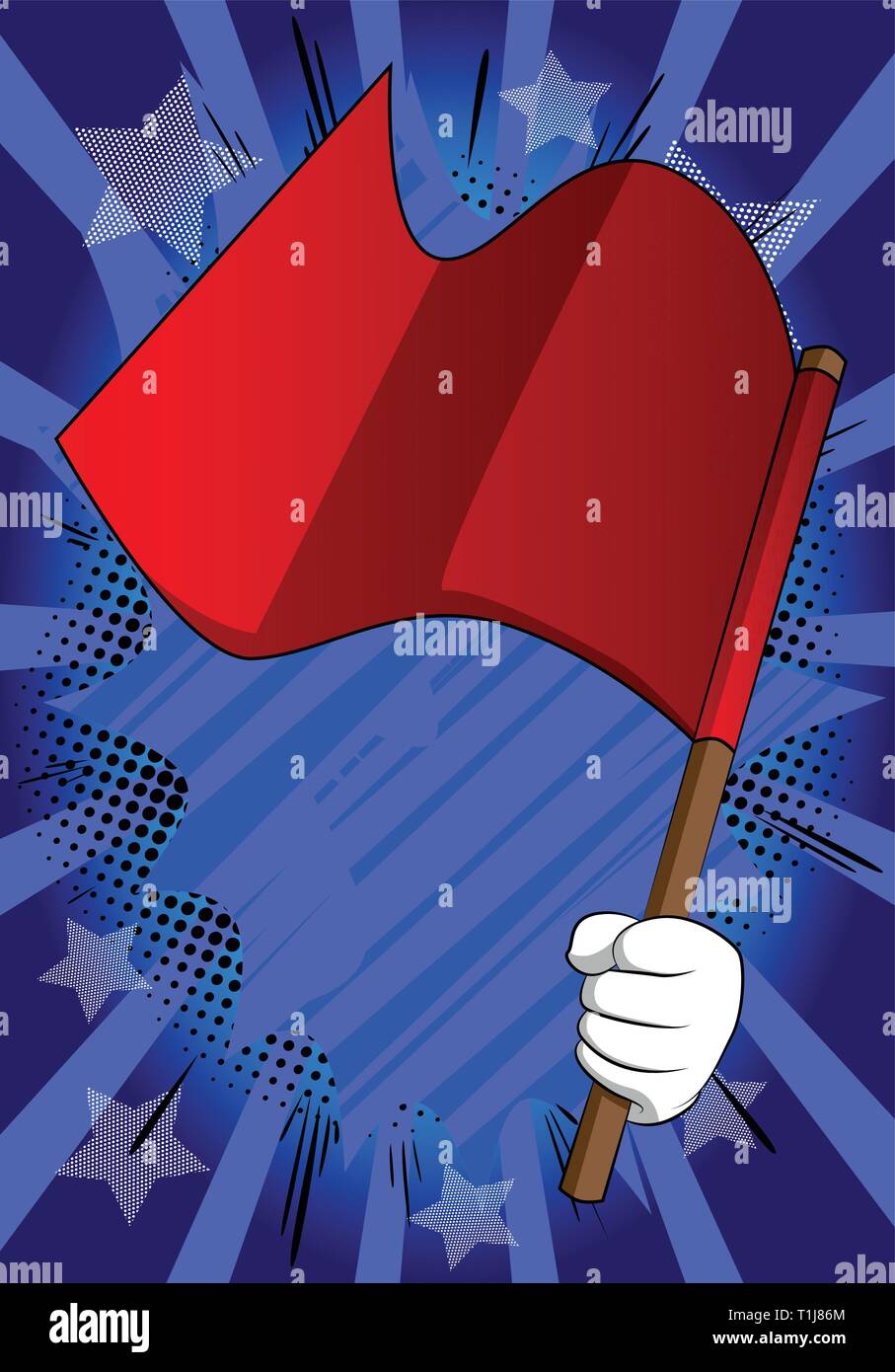 Vector cartoon hand holding a flag. Illustrated hand on comic book ...