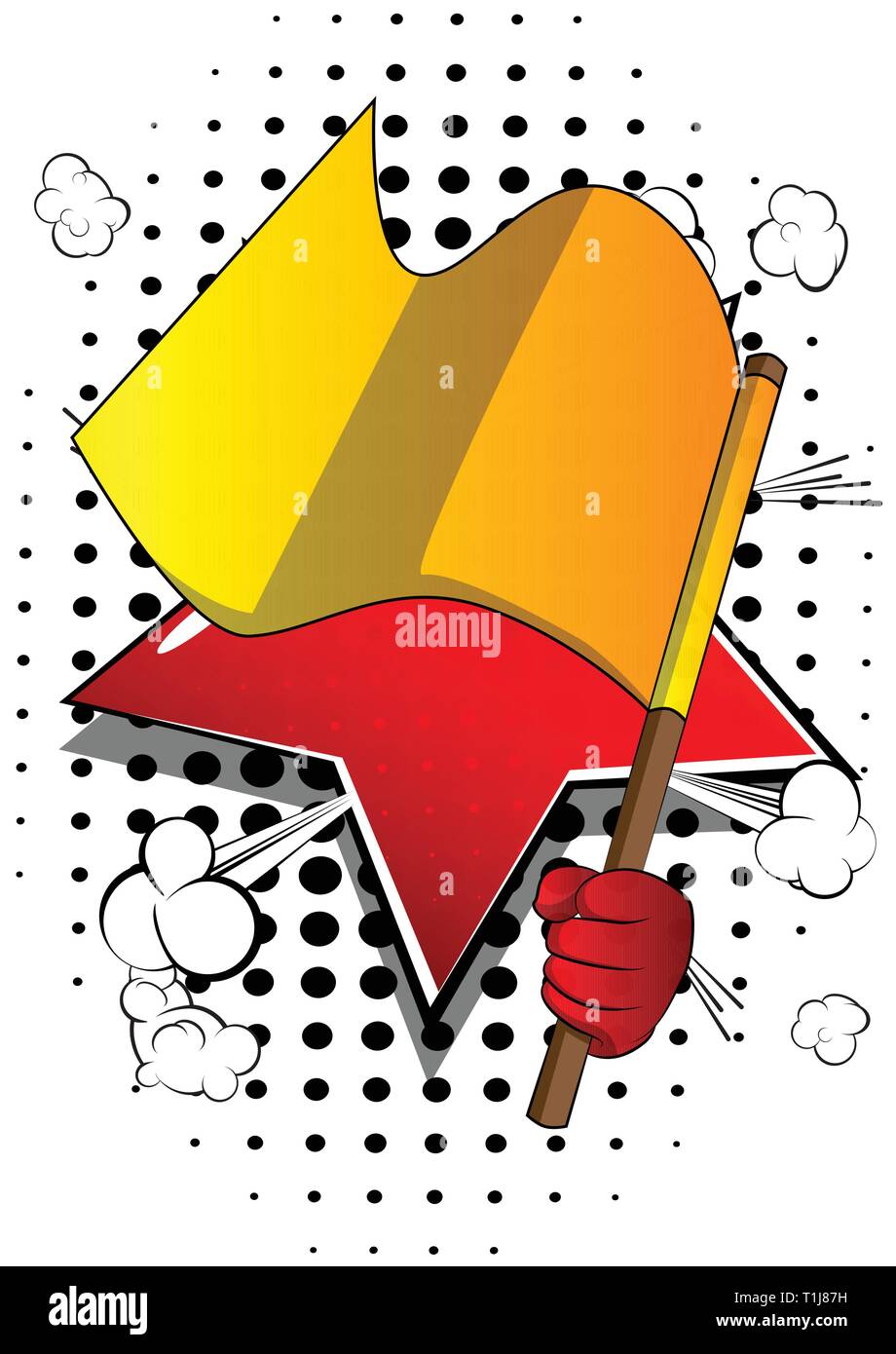 Vector cartoon hand holding a flag. Illustrated hand on comic book ...