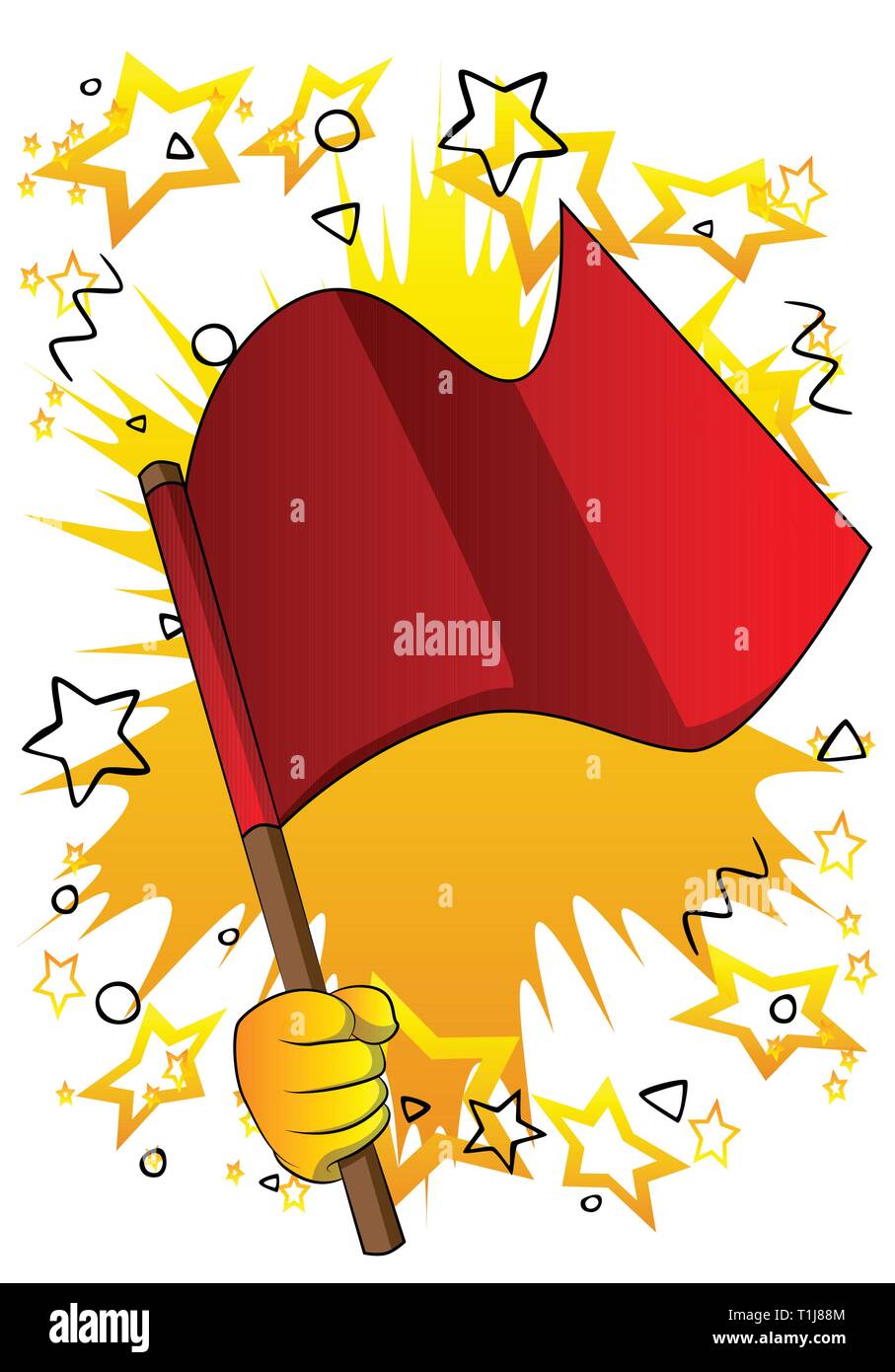 Vector cartoon hand holding a flag. Illustrated hand on comic book ...