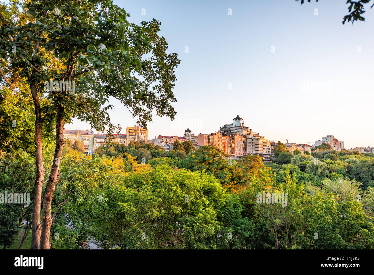 Kyiv, Ukraine Landscape alley in Kiev capital city during sunset golden ...