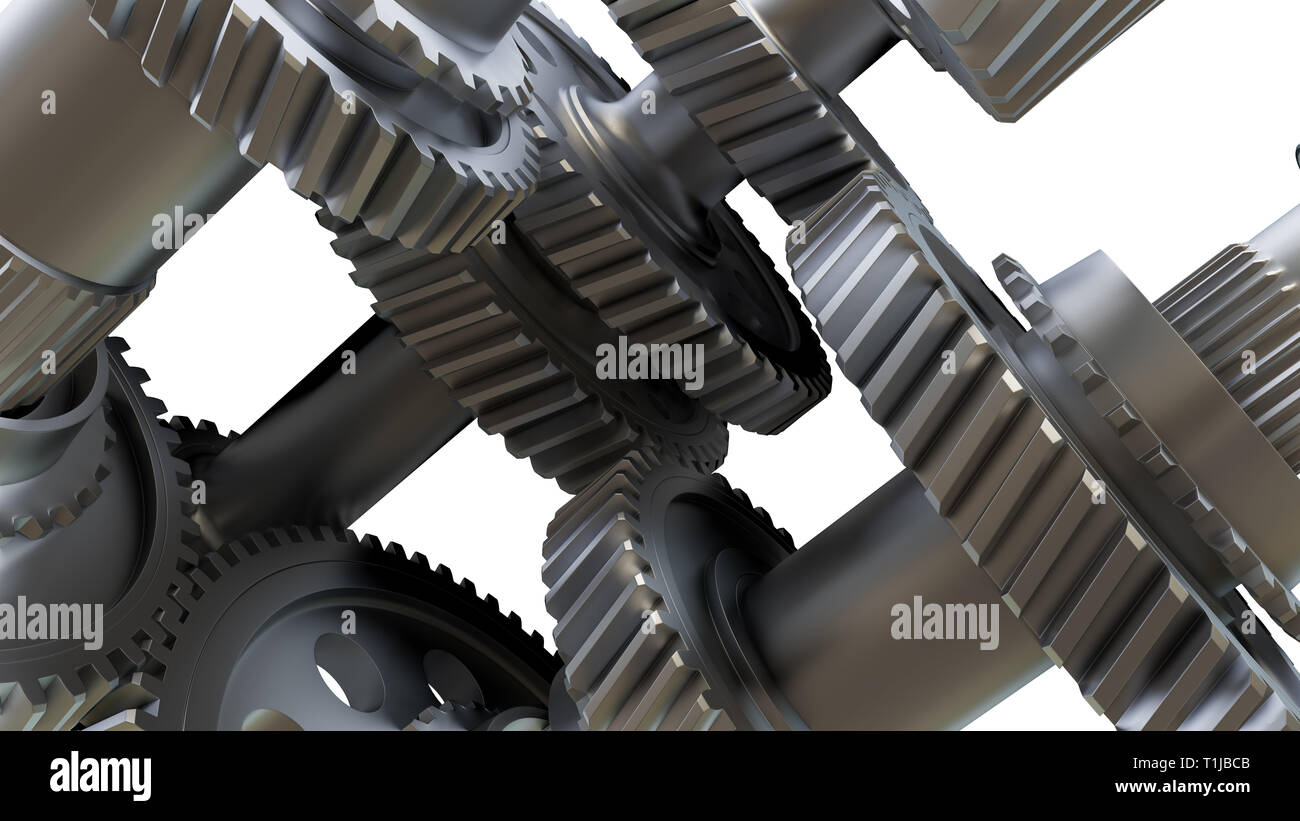 Gearbox concept. Metal gears, shafts and bearings Stock Photo - Alamy