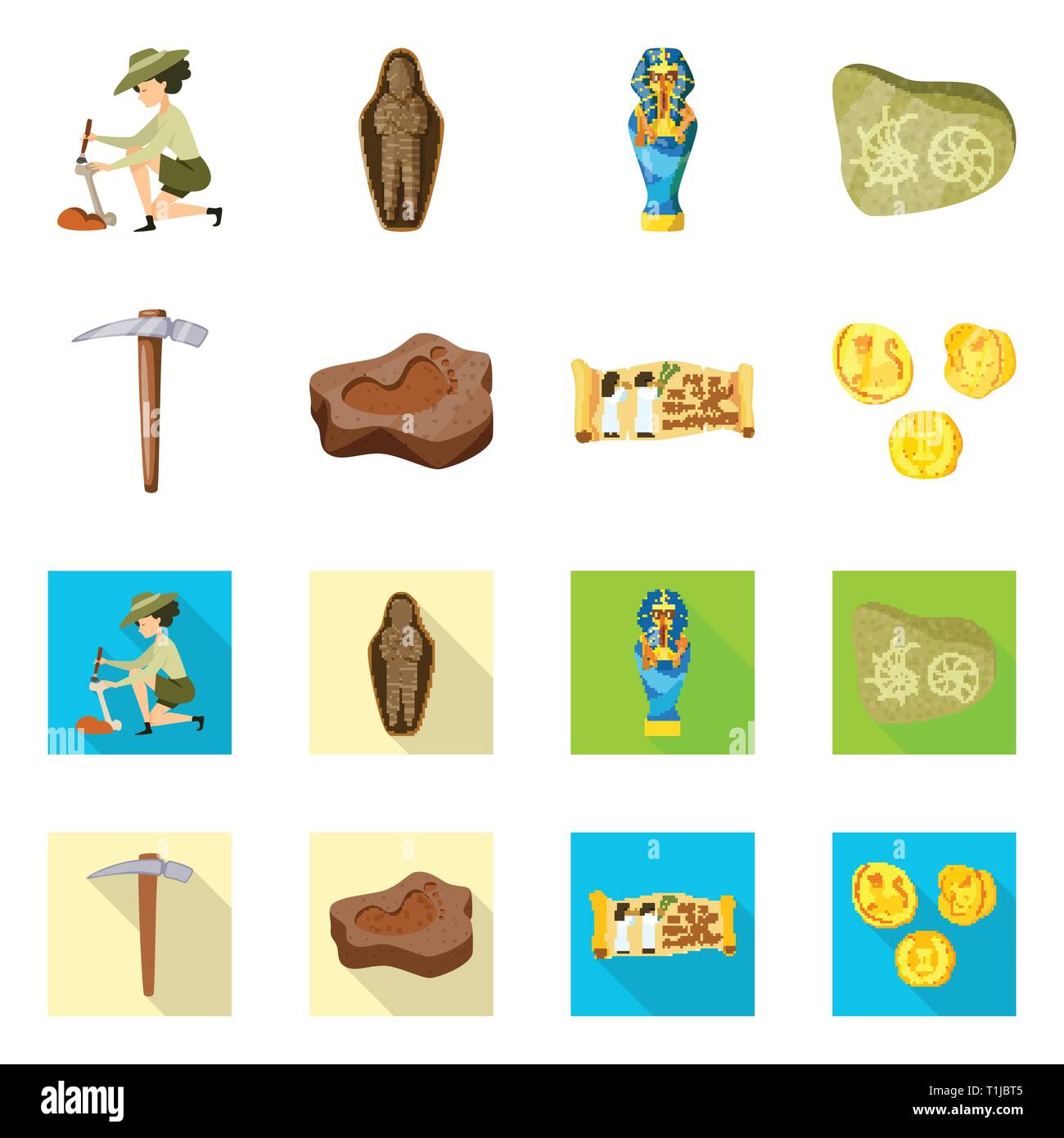 archaeologist,mummy,sarcophagus,rock,pickaxe,scroll,coins,girl,ancient ...