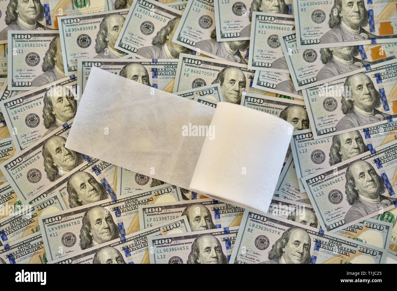 roll of toilet paper on the background of dollar bills Stock Photo - Alamy