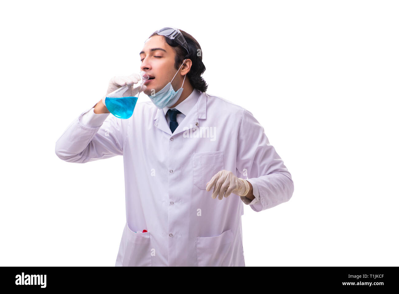 Young chemist isolated on white background Stock Photo - Alamy