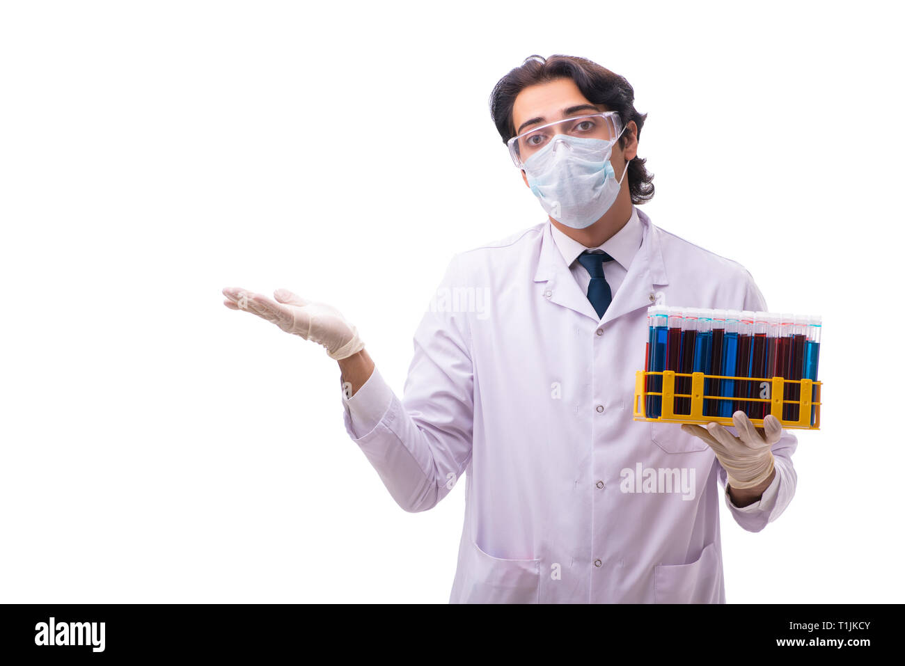 Young chemist isolated on white background Stock Photo - Alamy