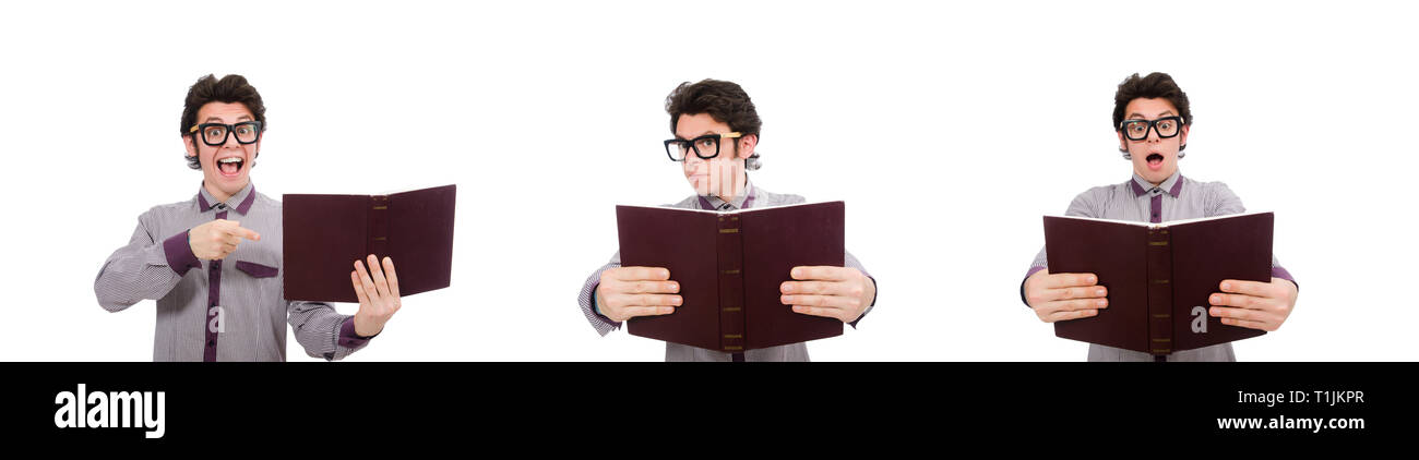 Student with book isolated on white Stock Photo - Alamy