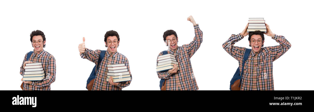 Student with books isolated on white Stock Photo - Alamy