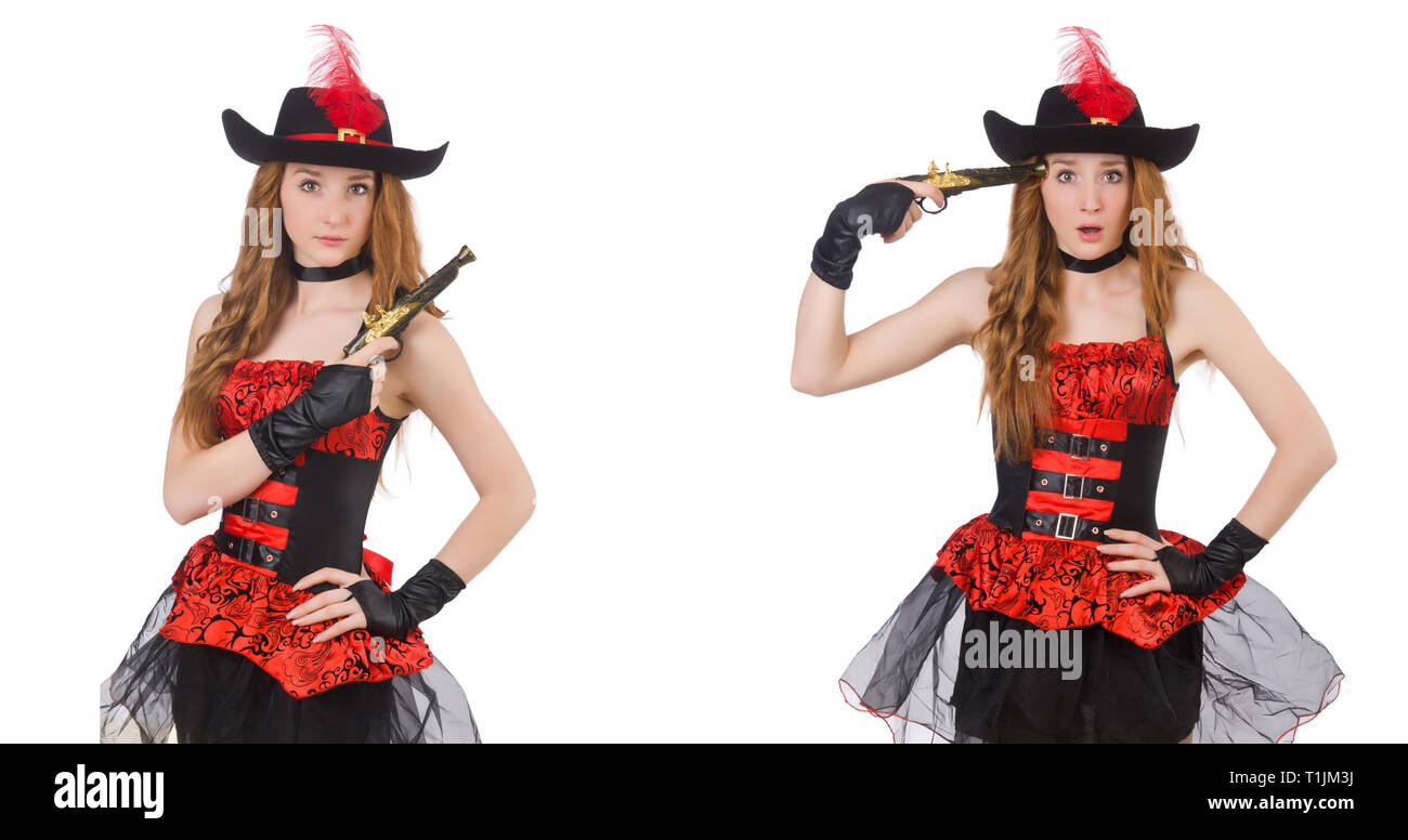 Woman pirate with gun isolated on white Stock Photo - Alamy