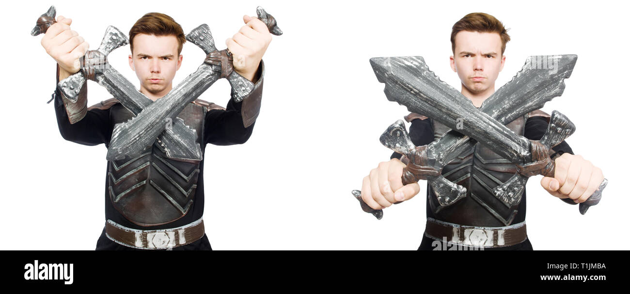 Young funny man in armour suit Stock Photo - Alamy